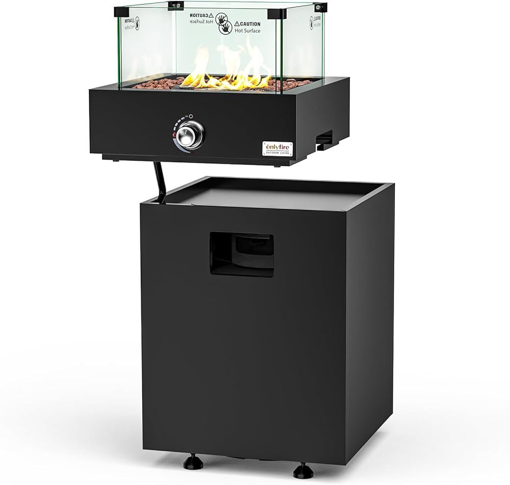 Onlyfire Premium Detachable Fire Pit with Glass Wind Guard and Wheels ...