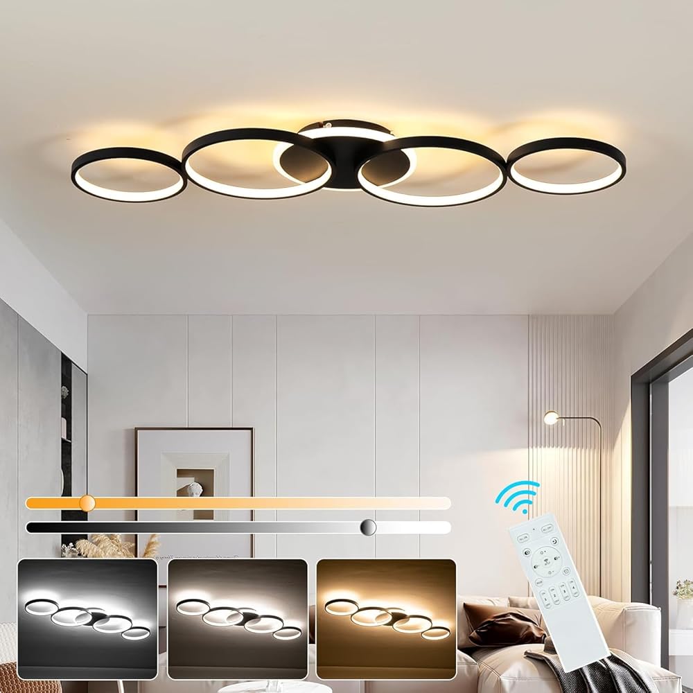 Flush Mount Ceiling light Fixture, LED Lights for Bedroom, Black Modern ...