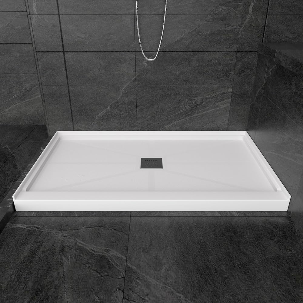 Gotland W 48" x D 32" x H 4" White Shower Base with Center Drains ...