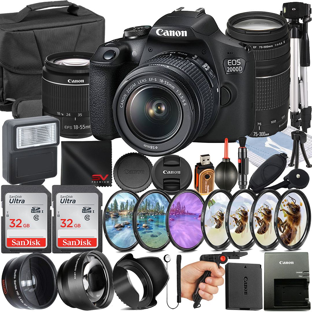 Canon EOS 2000D / Rebel T7 DSLR Camera with 18-55mm + 75-300mm Lens + 2 ...