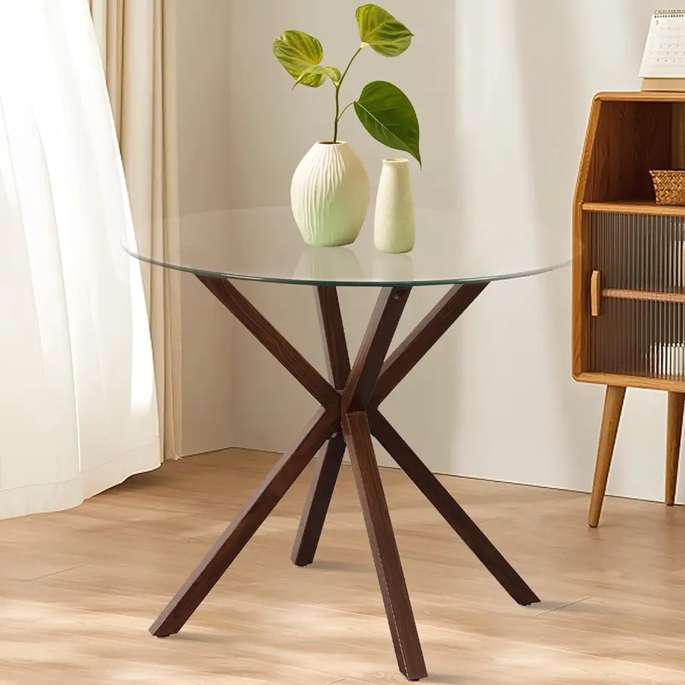 Round Glass Dining Table, 34.6" Round Glass Coffee Table for 4, Coffee ...