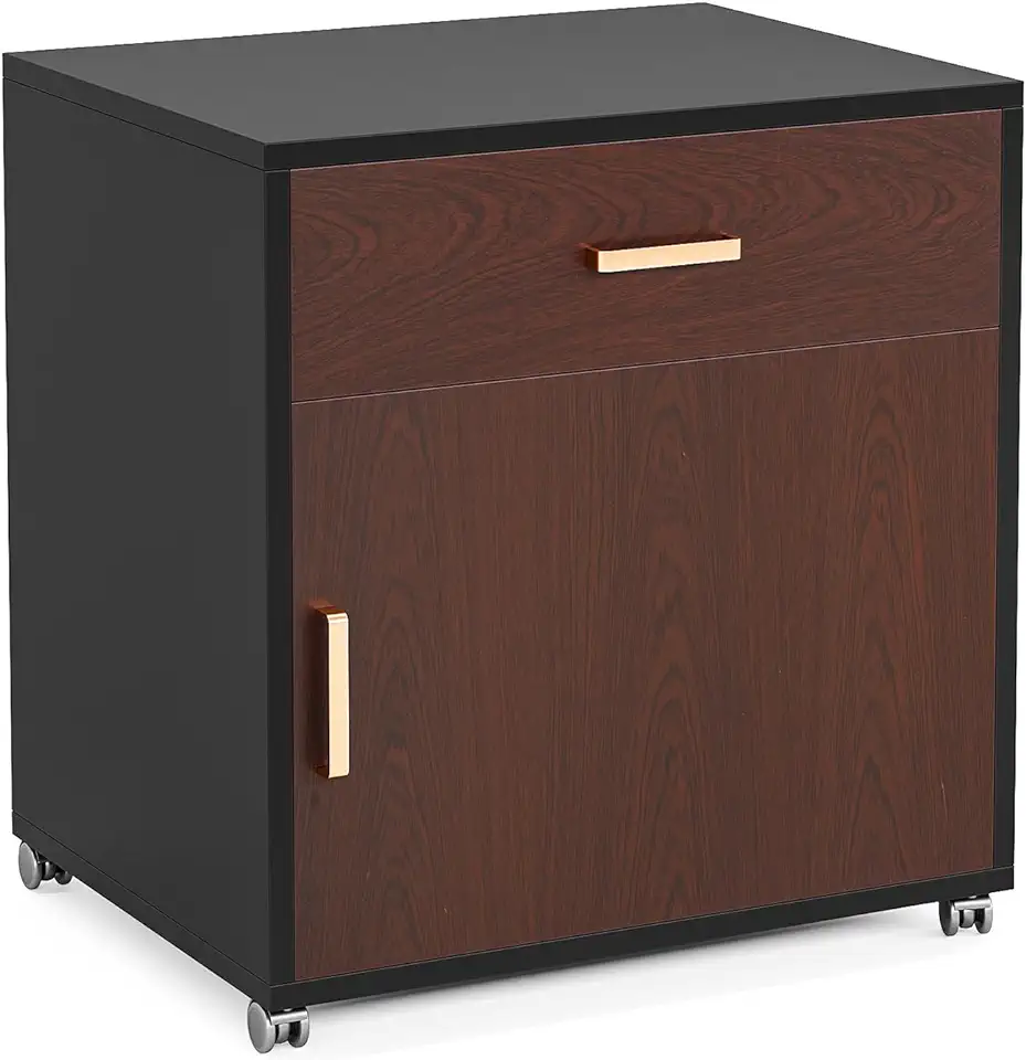 Rolling Lateral File Cabinet with Drawer, Wood Filing Cabinets with ...