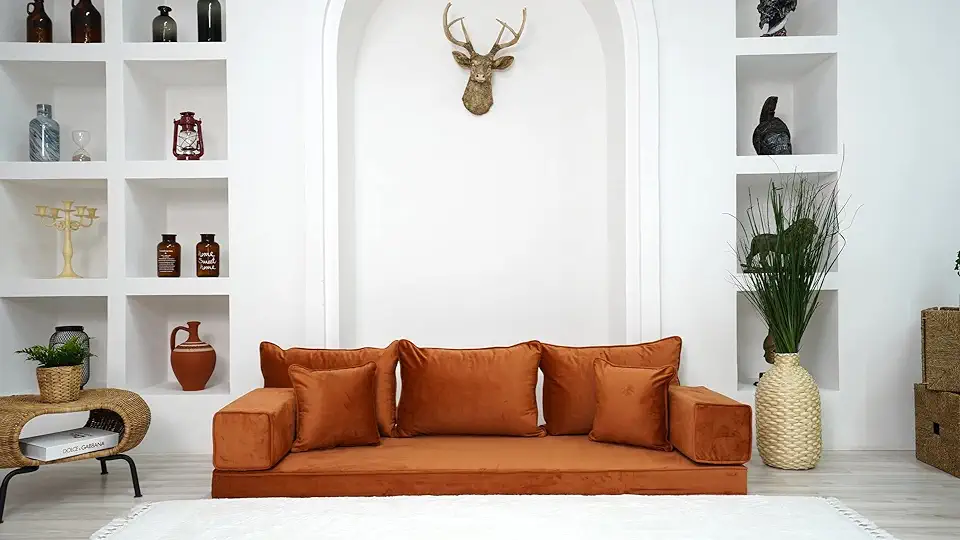 Meditation Yoga Sofas, Velvet Light Blue Color Floor Cushions, Loveseat ...