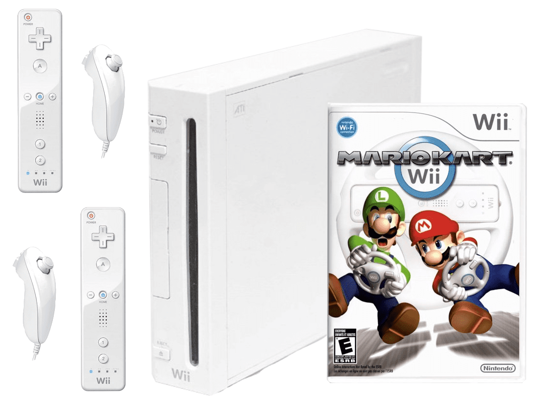 Nintendo Wii Console White with 2 Sets of Controllers & Mario Kart ...
