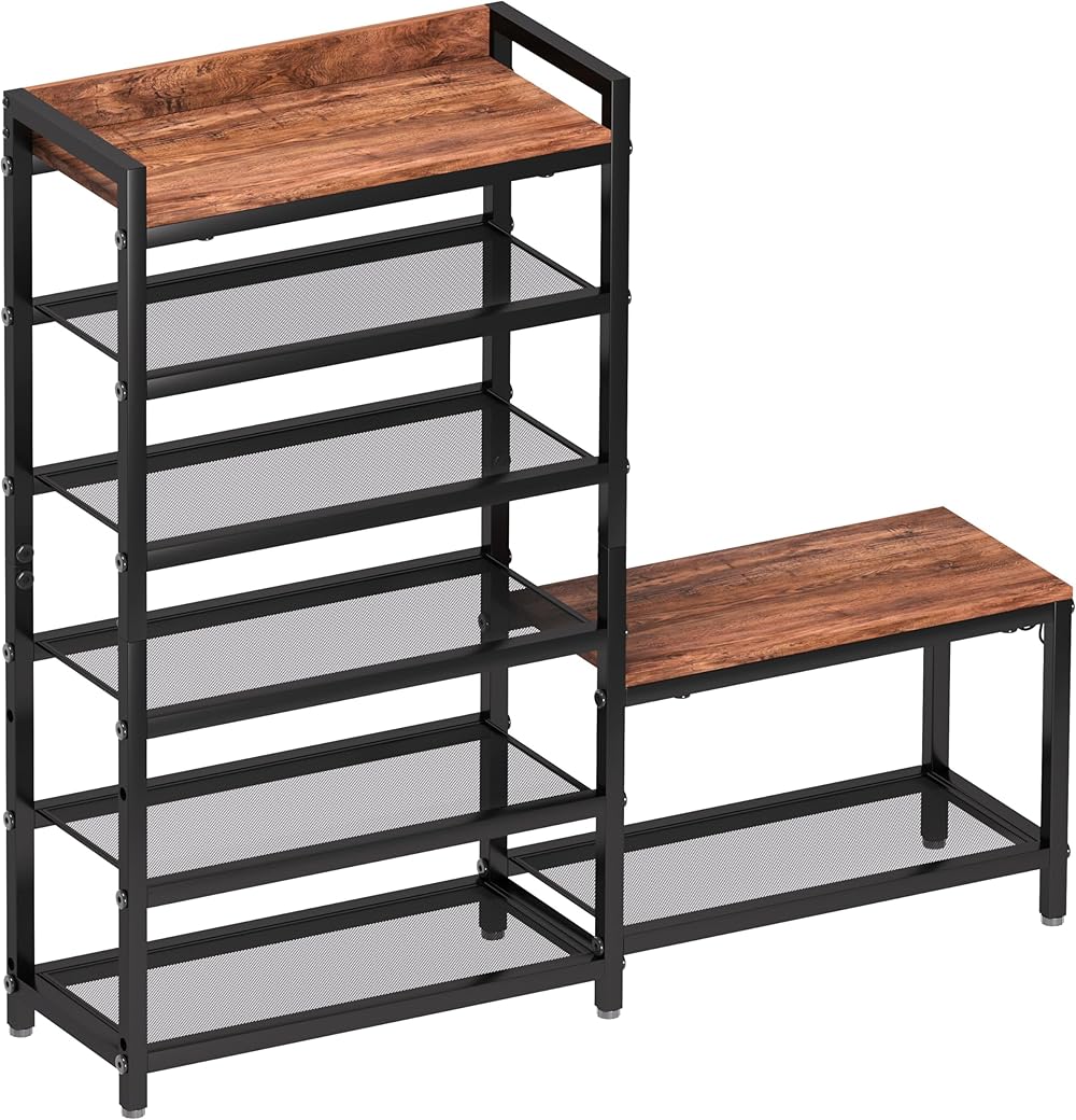 Shoe Rack Bench 6 Tier Shoes Rack for Front Door Entrance Closet ...
