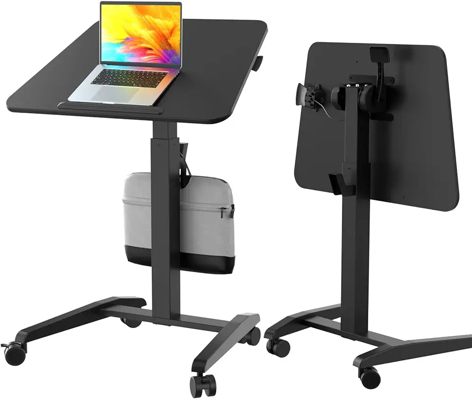 Mobile Standing Desk with 90° Tiltable Desktop, Portable Rolling ...