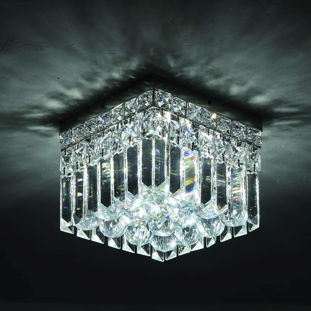 Mini Modern Square Crystal Flush Mount Chandelier 7.8 inch Ceiling ...