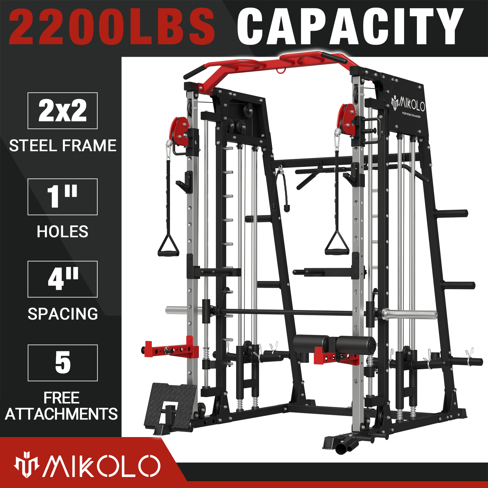 Mikolo Smith Machine Home Gym, 2200 lbs Power Rack Cage with Cable ...