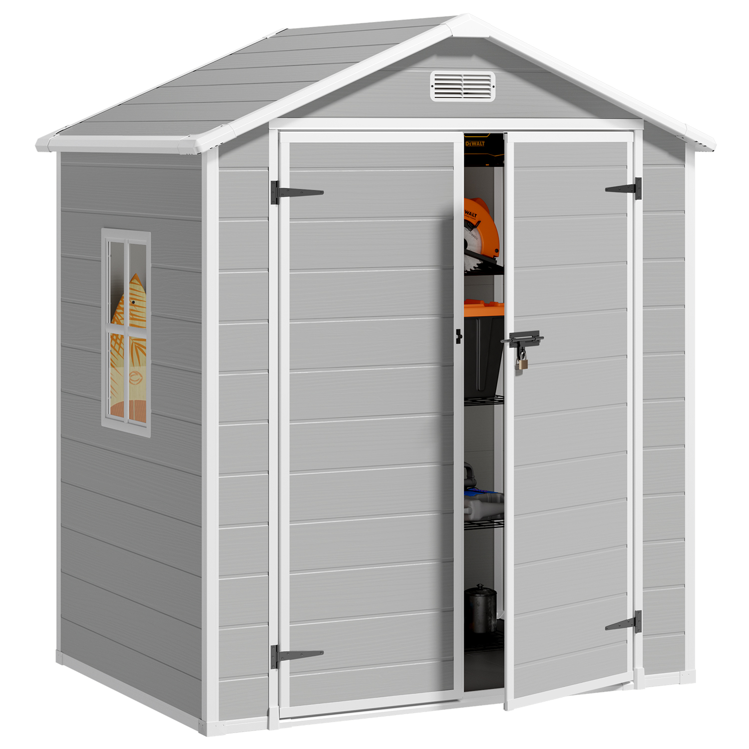 6' x 4' Outdoor Storage Shed, Resin Storage House 80 sq ft, w/Lockable ...