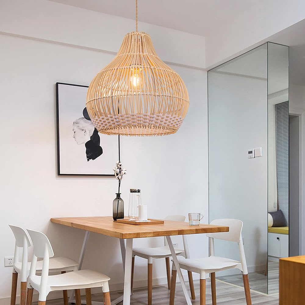 Arturesthome White Rattan Pendant Light for Kitchen Island, Coastal ...