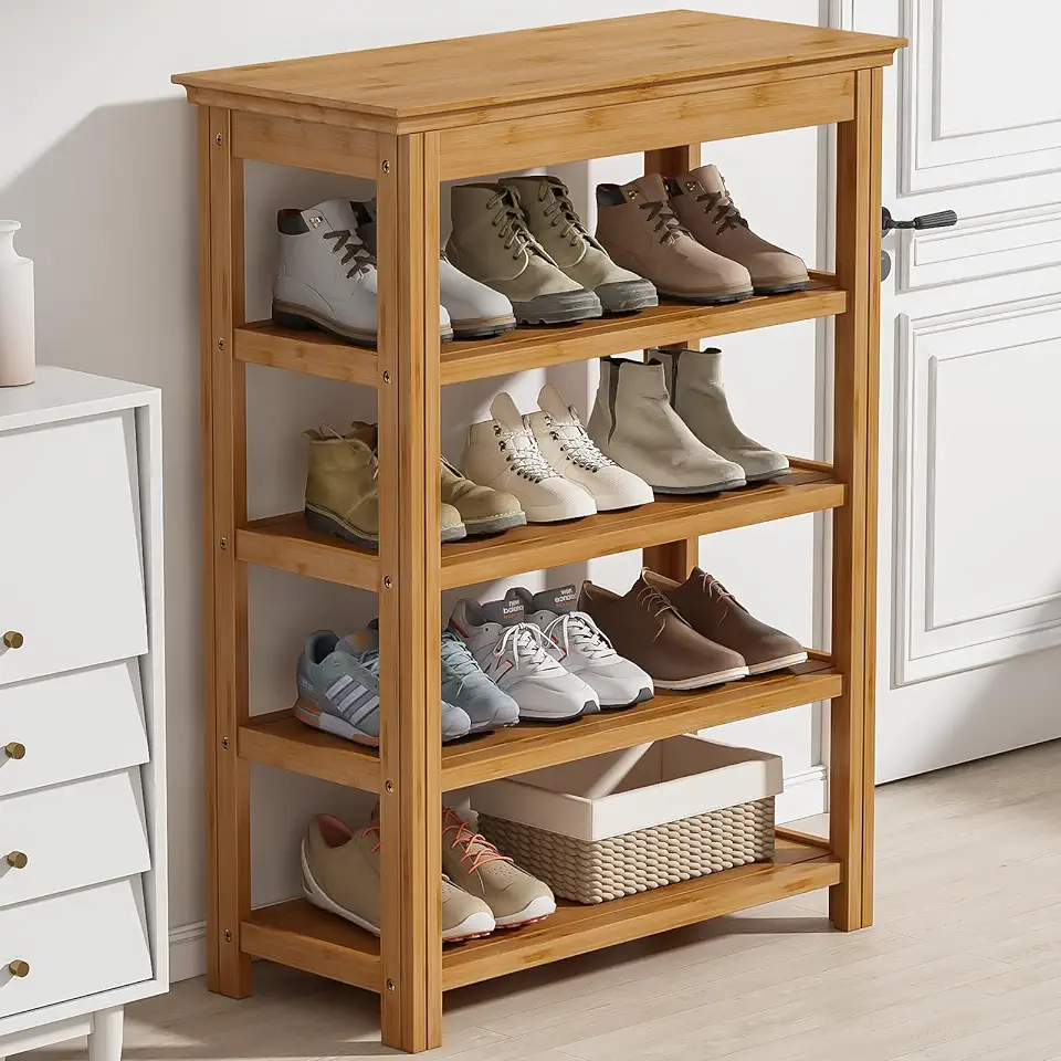 Bamworld Entryway Bench 5 Tier Wooden Storage Benches Rustic Solid Wood ...