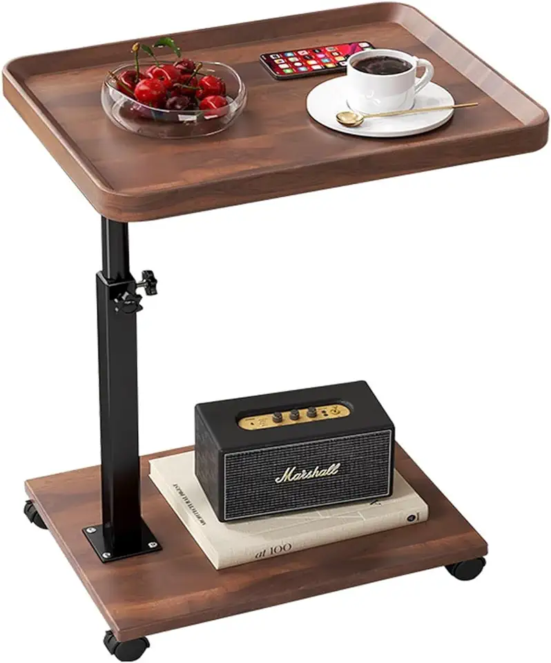 C Shaped Side Table, Couch Tables Slide Under with Wheels, Adjustable ...