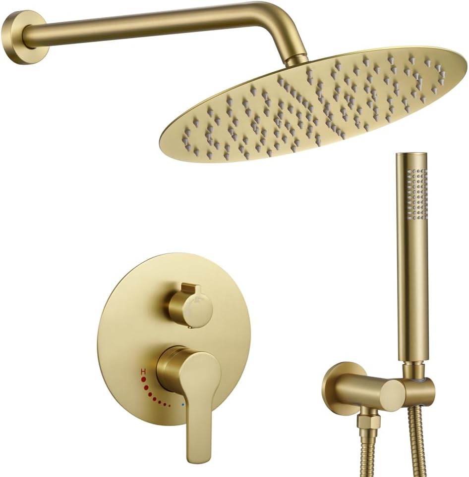 Brushed Gold Shower System, Bathroom Gold Shower Set Has 10 Inch Rain ...