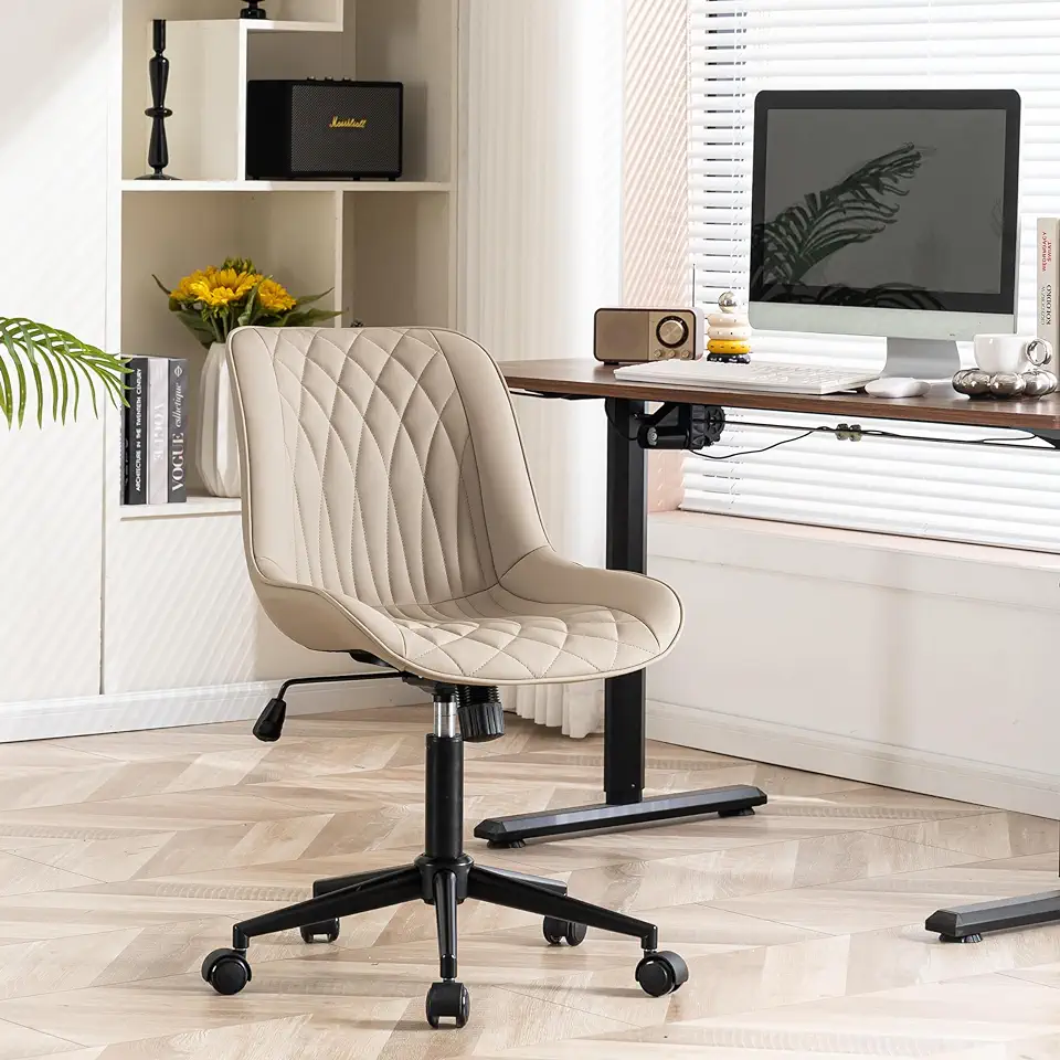YOUNIKE Armless Office Chair Leather Desk Chair with Wheels Swivel ...