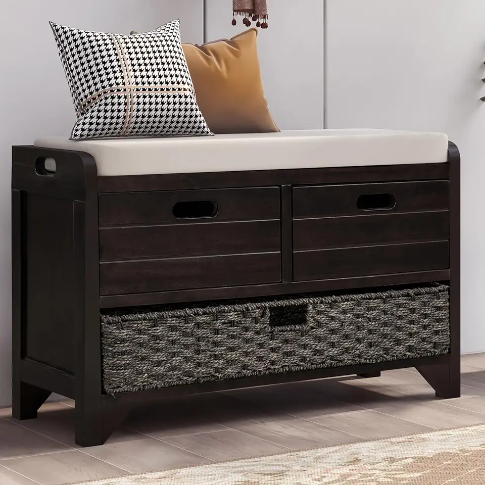 Entryway Bench with Storage,Wood Storage Bench with 2 Drawers 1 ...