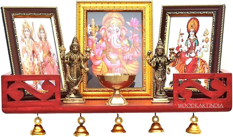 Wooden Wall Shelf Temple Shelf, Temple Ghar for Statue, Living Room ...