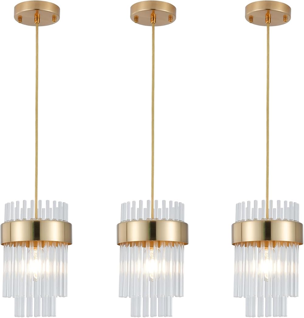 Pendant Lights Kitchen Island Gold 3 Pack,Crystal Pendant Light ...