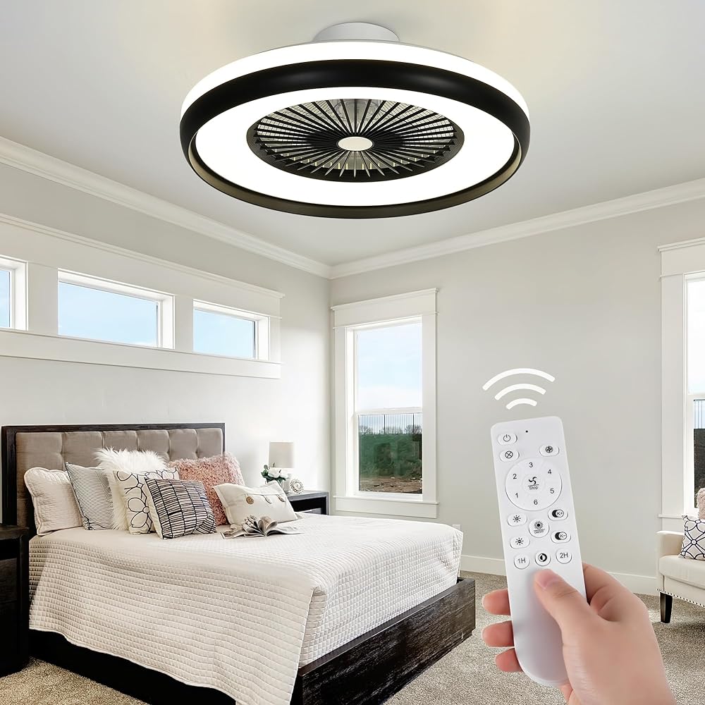 24" Low Profile Ceiling Fan with Light, Modern Bladeless Ceiling Fan ...