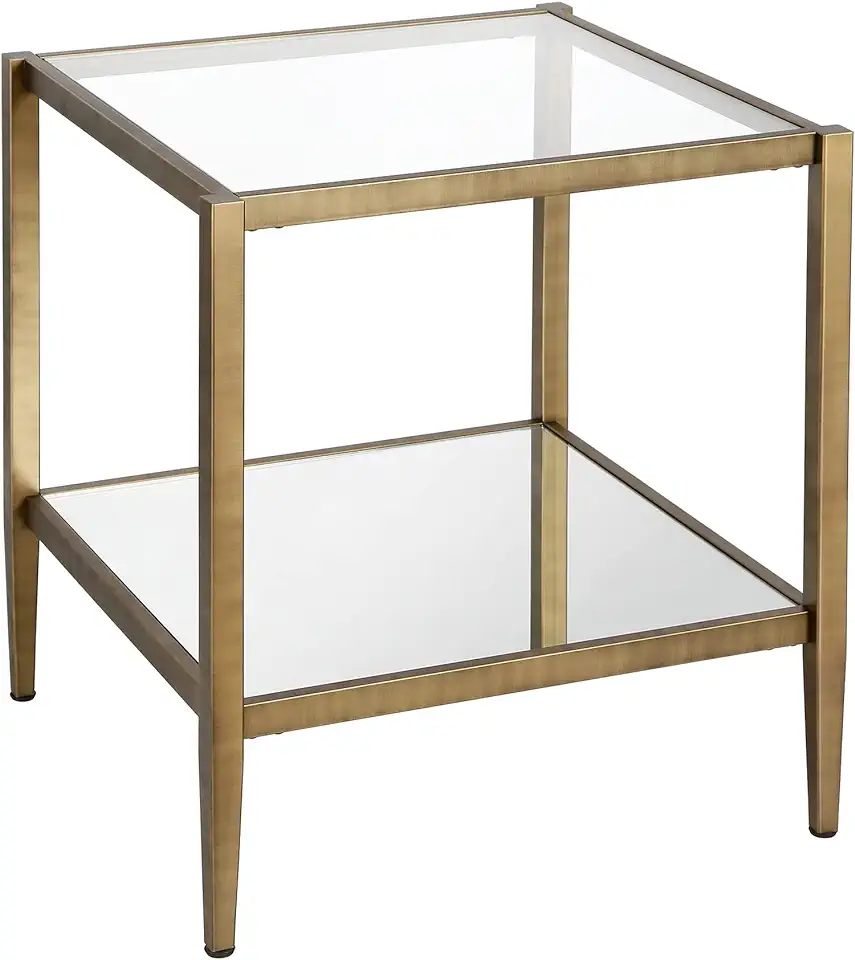 Henn&Hart 20" Wide Square Side Table with Mirror Shelf in Brass, Table ...