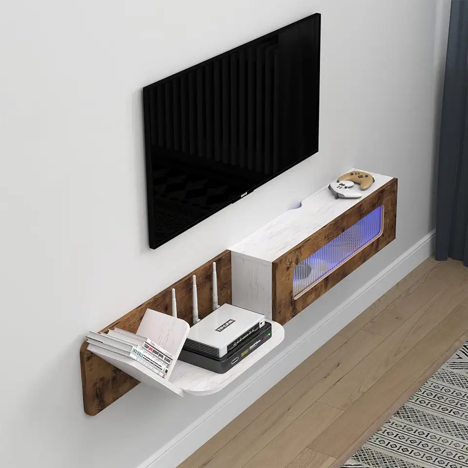 Pmnianhua Rustic Floaing TV Stand with LED Lights,59'' Wall Mounted ...