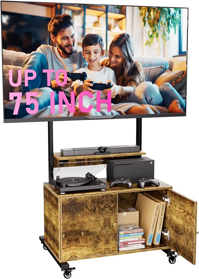 Entertainment Center with TV Mount,Rolling TV Stand with Storage ...