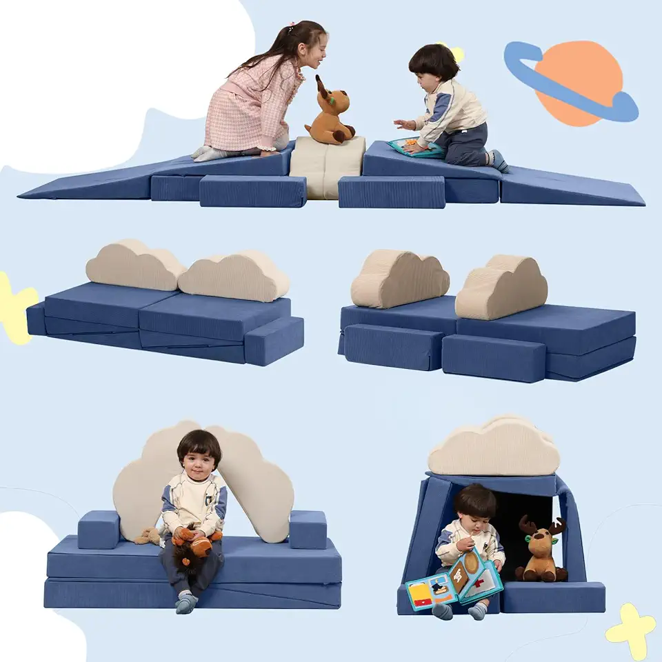 Modular Kids Play Couch,Toddlers Convertible Foam Couch Play Set Fold ...