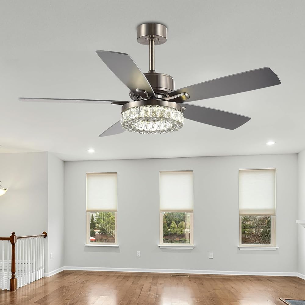 52Inch Crystal Ceiling Fan with Light, Modern Fandelier Led Dimming ...