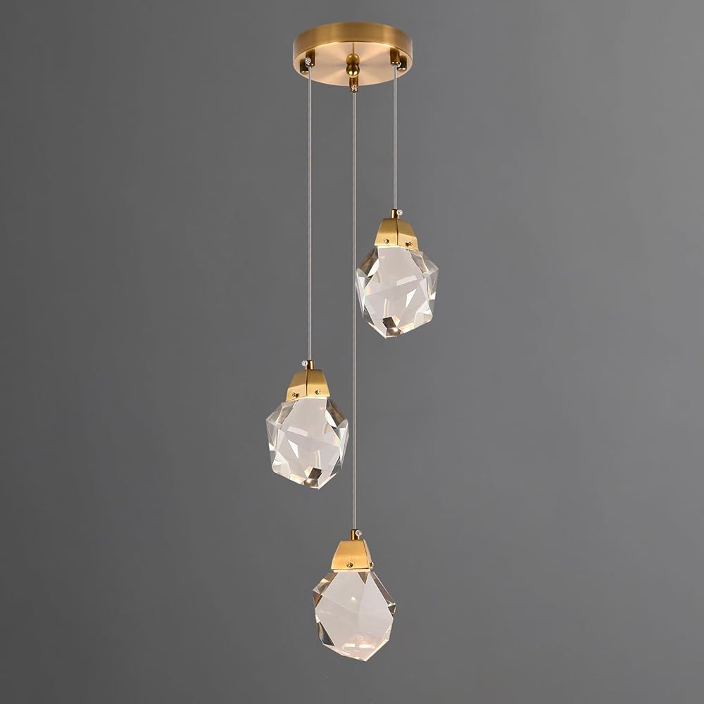 Diamond Cluster Pendant Lights, 3-Light Dimmable Modern Prism Crystal ...