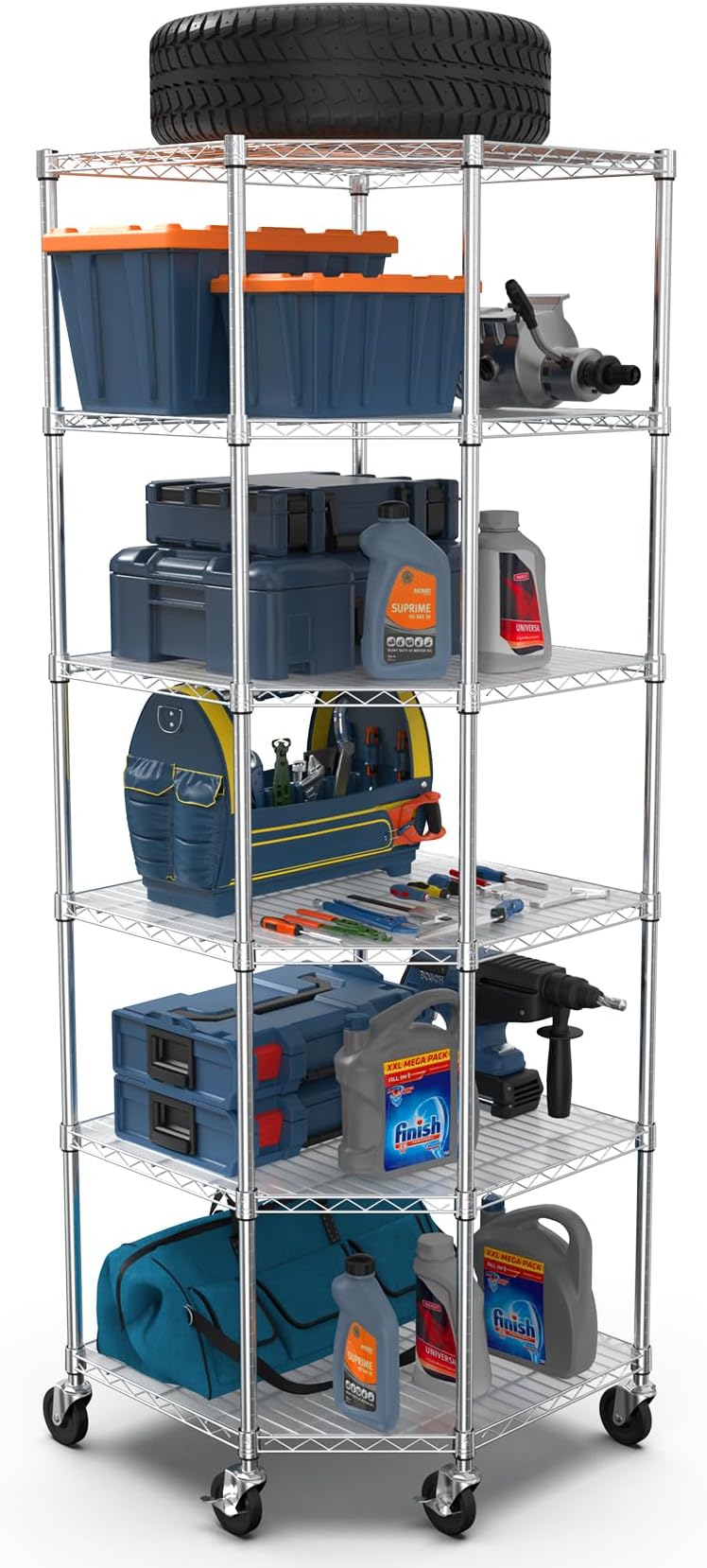 6 Tier NSF Pentagonal Corner Wire Shelf Shelving, 27 x 27 x 82 Inch ...