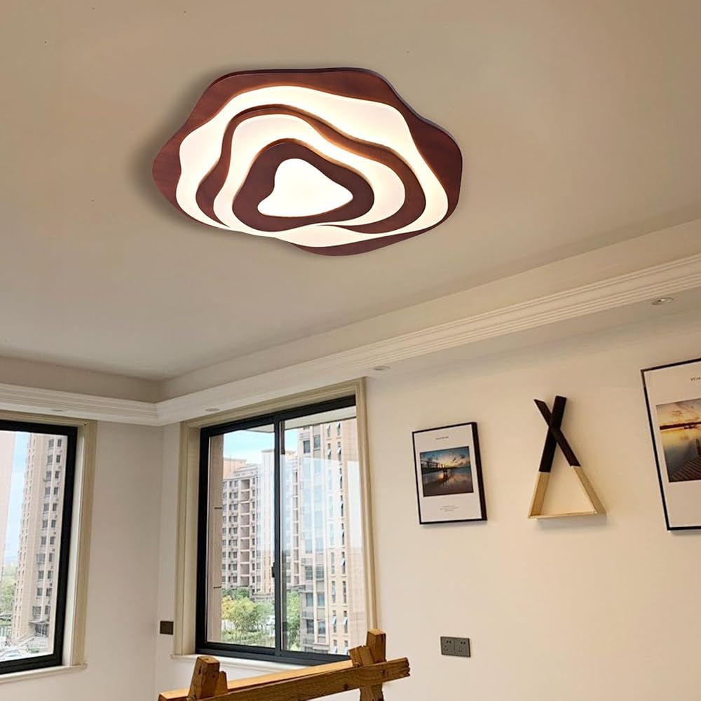 Modern Wooden Ceiling Light, LED Chandelier Flush Mount Ceiling Lights ...