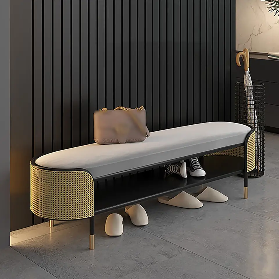 Entryway Shoe Bench with Storage, 2 Tier Shoe Rack Velvet Upholstered ...