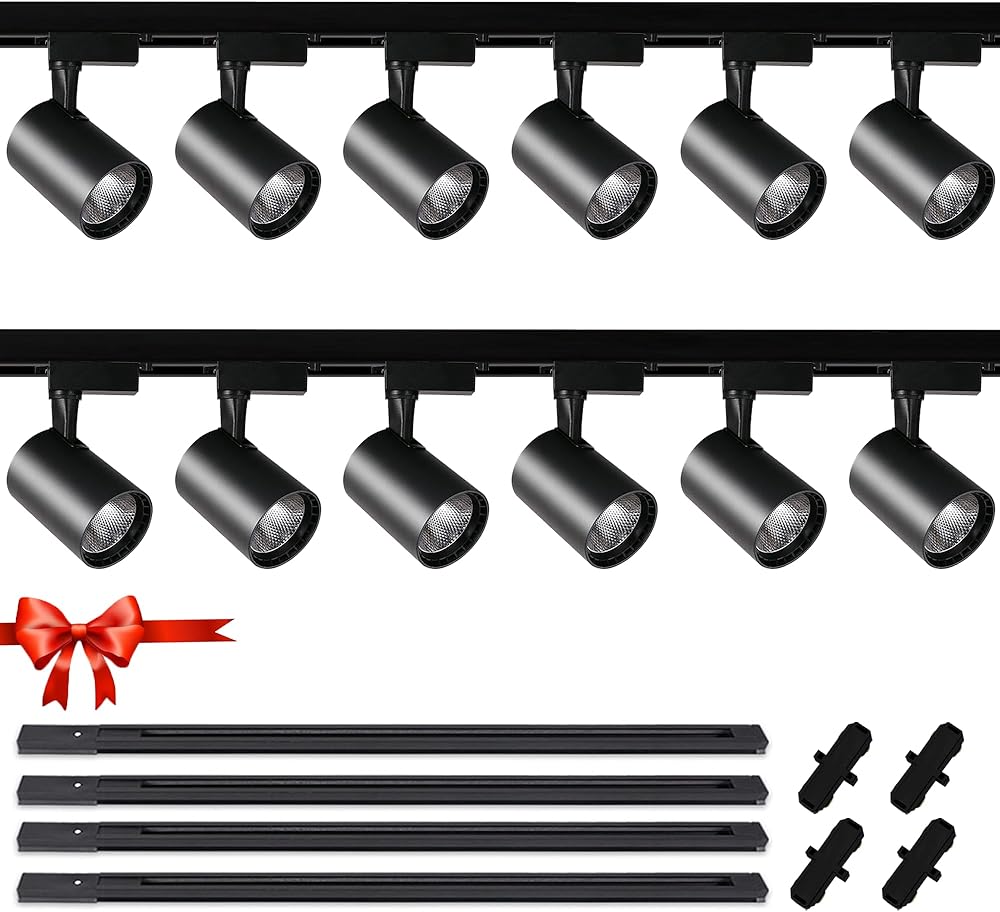 J&L LED Track Lighting Kit, 12-Light 30W 2700lm Track Lighting System ...