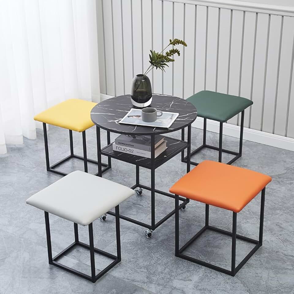Nesting Ottoman Coffee Table, Casters Stackable Cube Seating with ...