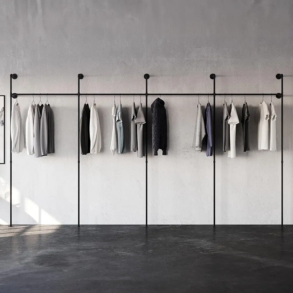 pamo Industrial pipe clothing rack metal black - Wall mounted clothes ...
