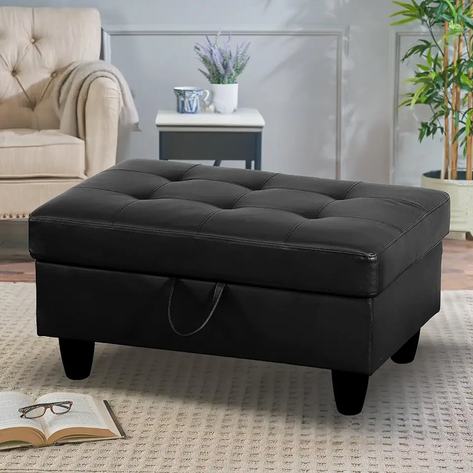 Large Rectangular Storage Ottoman Bench, Leather Ottoman Foot Rest ...