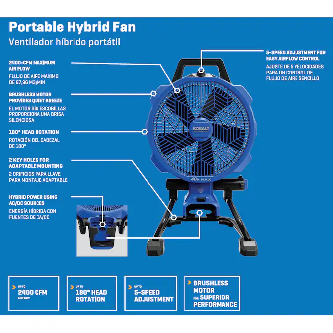 Kobalt 14-in 40-Volt 5-Speed Indoor or Outdoor Blue Pedestal Fan ...