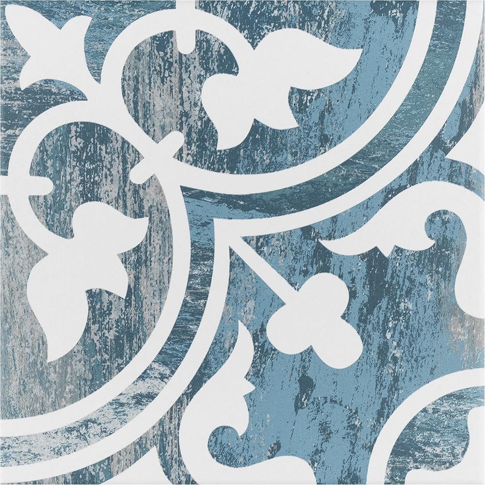Merola Tile Cassis Arte Blue Day 9-3/4" x 9-3/4" Porcelain Floor and ...