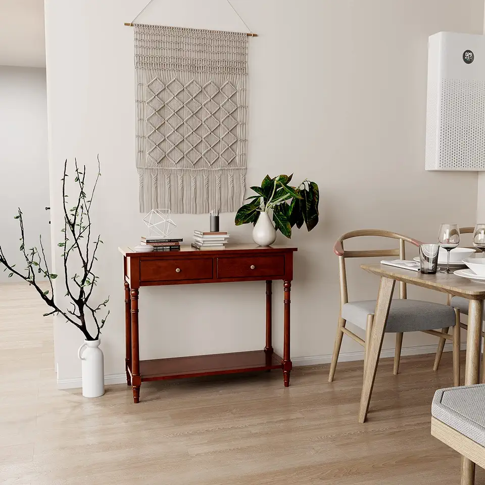 Solid Wood Console Table with 2 Drawers, 2-Tier 35.4" X 30" Accent Sofa ...