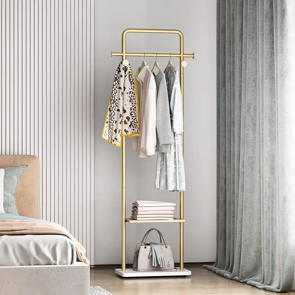 TIEOU Gold Clothes Rack with Shelf, Gold Clothing Racks for Boutiques ...