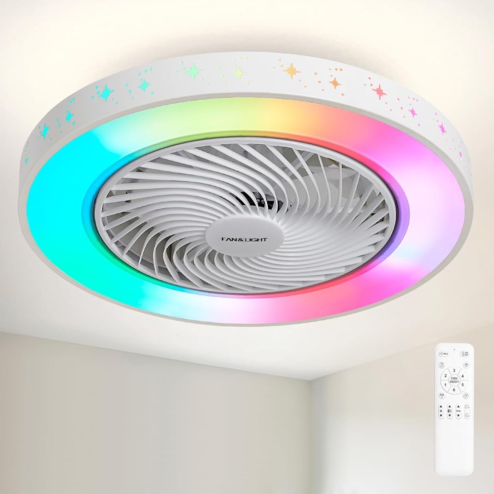 Bladeless Ceiling Fan with Light and Remote, 19.69" Enclosed Low ...