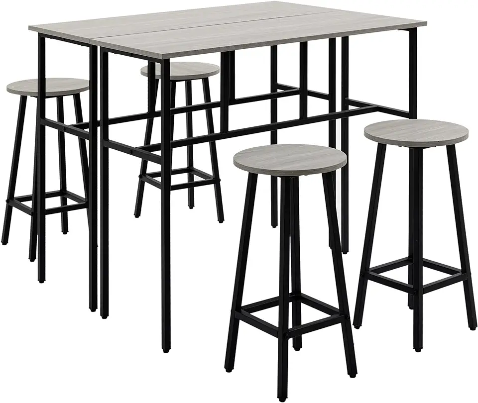 HOMCOM 6-Piece Bar Table Set, 2 Breakfast Tables with 4 Stools, Counter ...