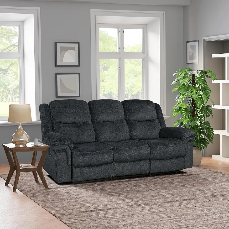 GOWE Home Theater Seating Manual Reclining Sofa with Cup Holder, 2 USB ...