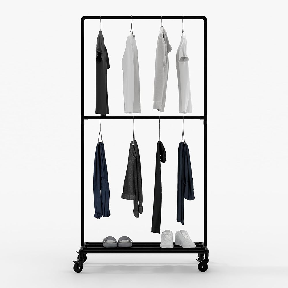 pamo Heavy duty clothes rack with wheels - Industrial pipe clothing ...