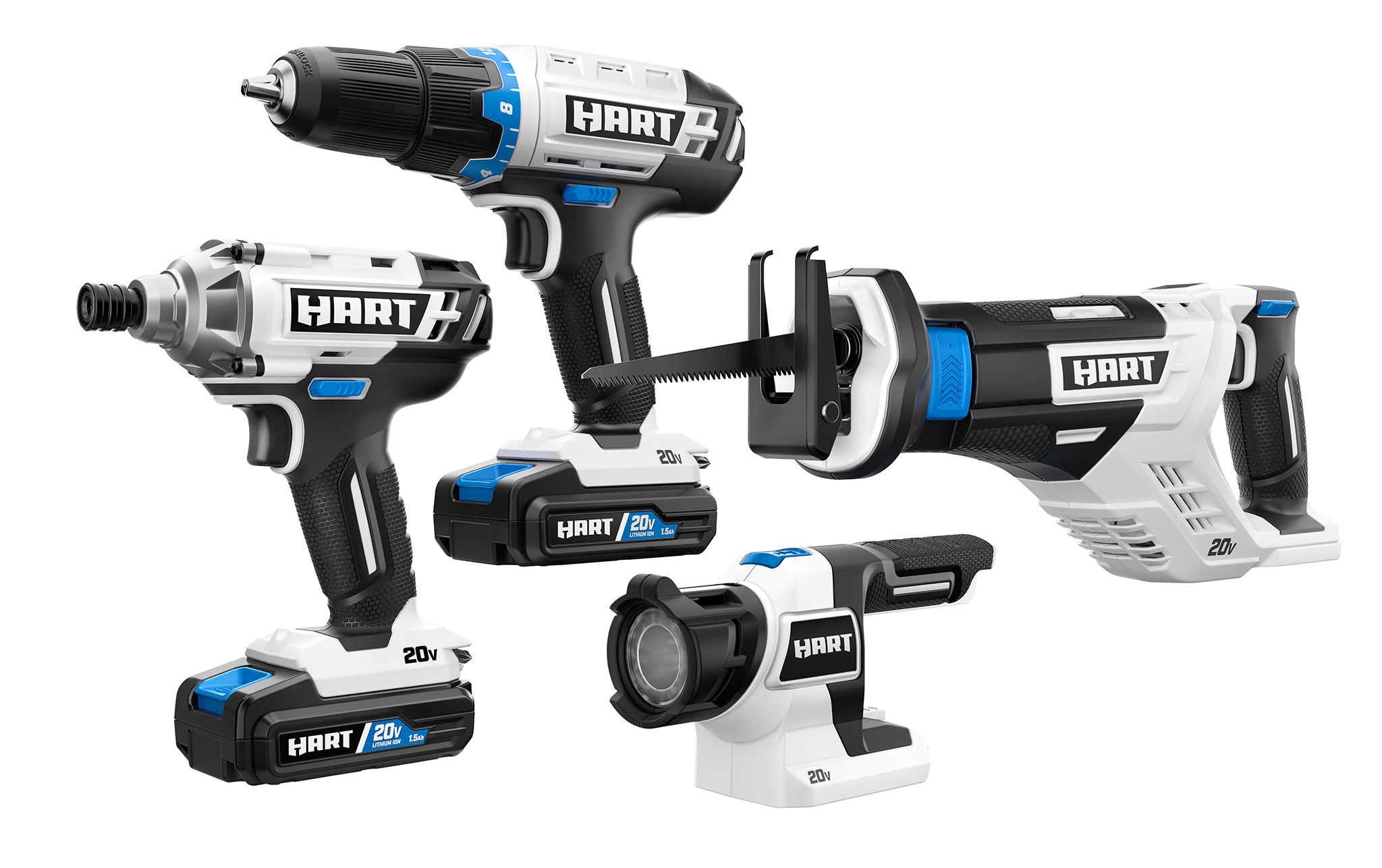HART 20-Volt 4-Tool Battery-Powered Combo Kit, (2) 1.5Ah Lithium-Ion ...