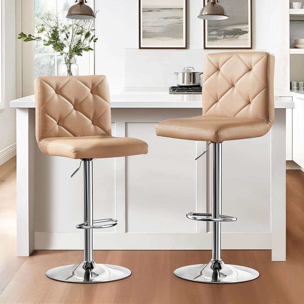 NicBex Adjustable Bar Stools Swivel Barstools, Modern PU Leather Dining ...