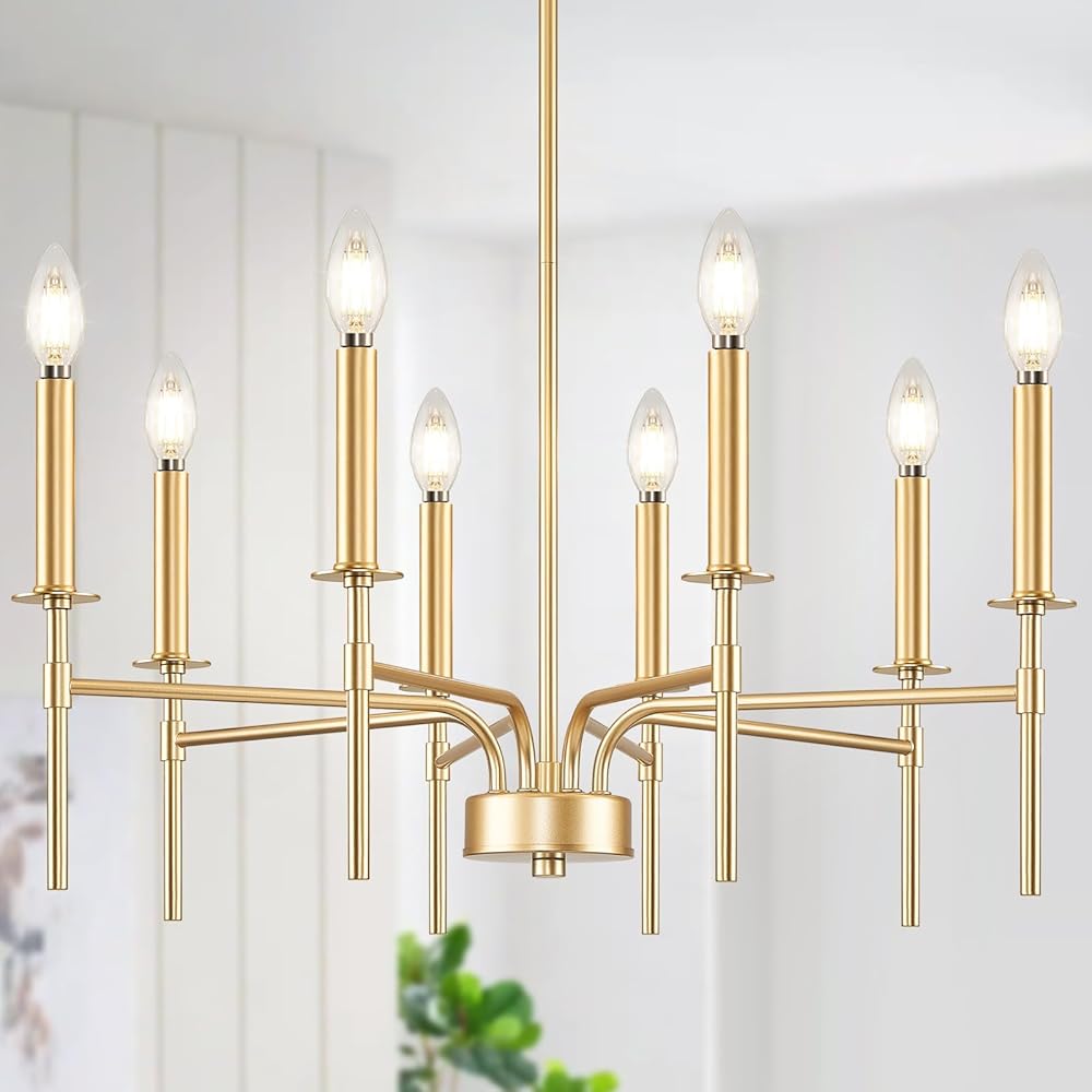 8 Light Gold Chandelier Light Fixture,Modern Farmhouse Dining Room ...