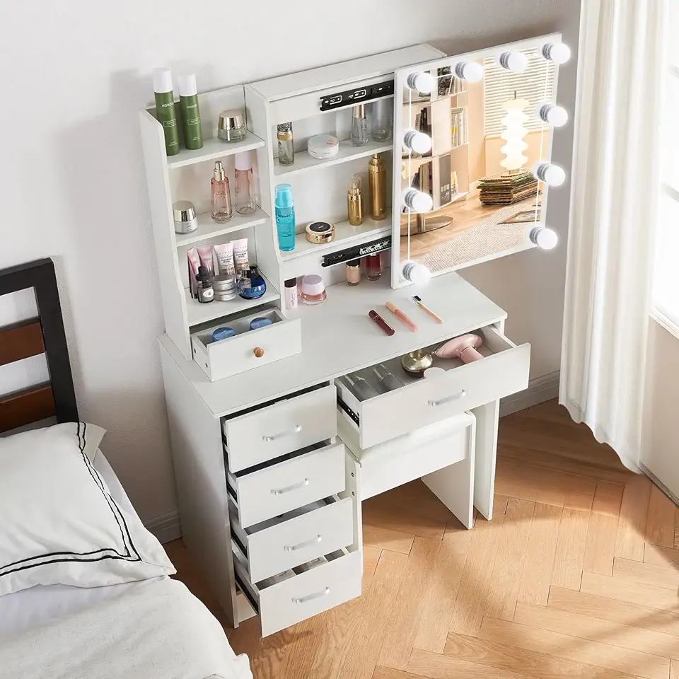 Vanity Set Dressing Table with Lighted Makeup Mirror, Modern Vanity ...