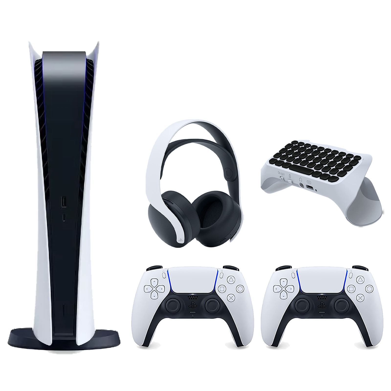 Sony Playstation 5 Digital Edition Console with Extra White Controller, White PULSE 3D Headset ...