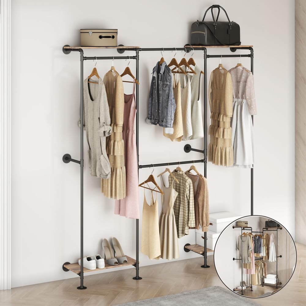 Industrial Pipe Clothing Rack, Wall Mounted Clothing Rack for Hanging ...