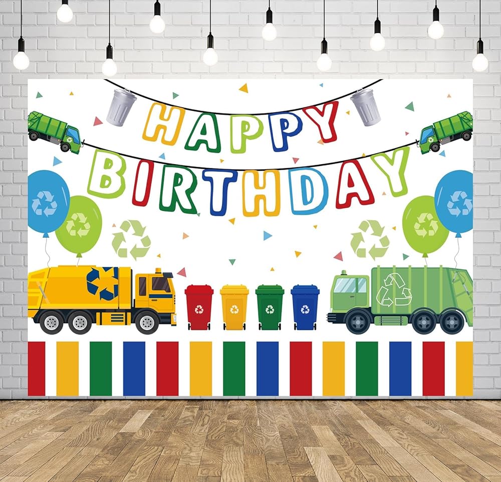 20x10ft Fabric Garbage Truck Birthday Backdrop for Kids Trash Truck ...